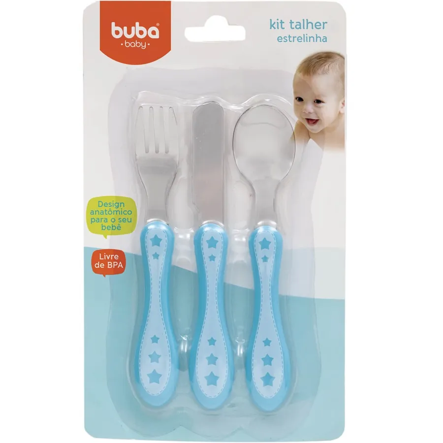 Kit talher inox estrelinhas azul buba