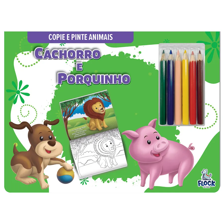 Livro Para Colorir Copie E Pinte Animais Cachorro E Porquinho Blu Editora