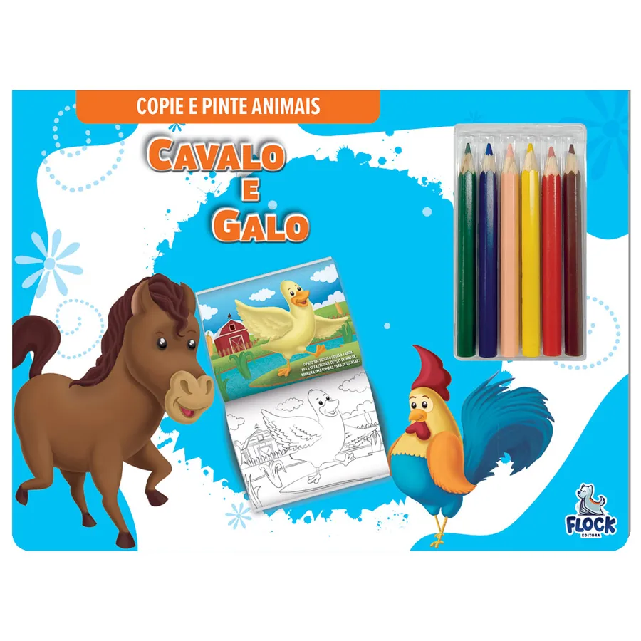Livro Para Colorir Copie E Pinte Animais Cavalo E Galo Blu Editora